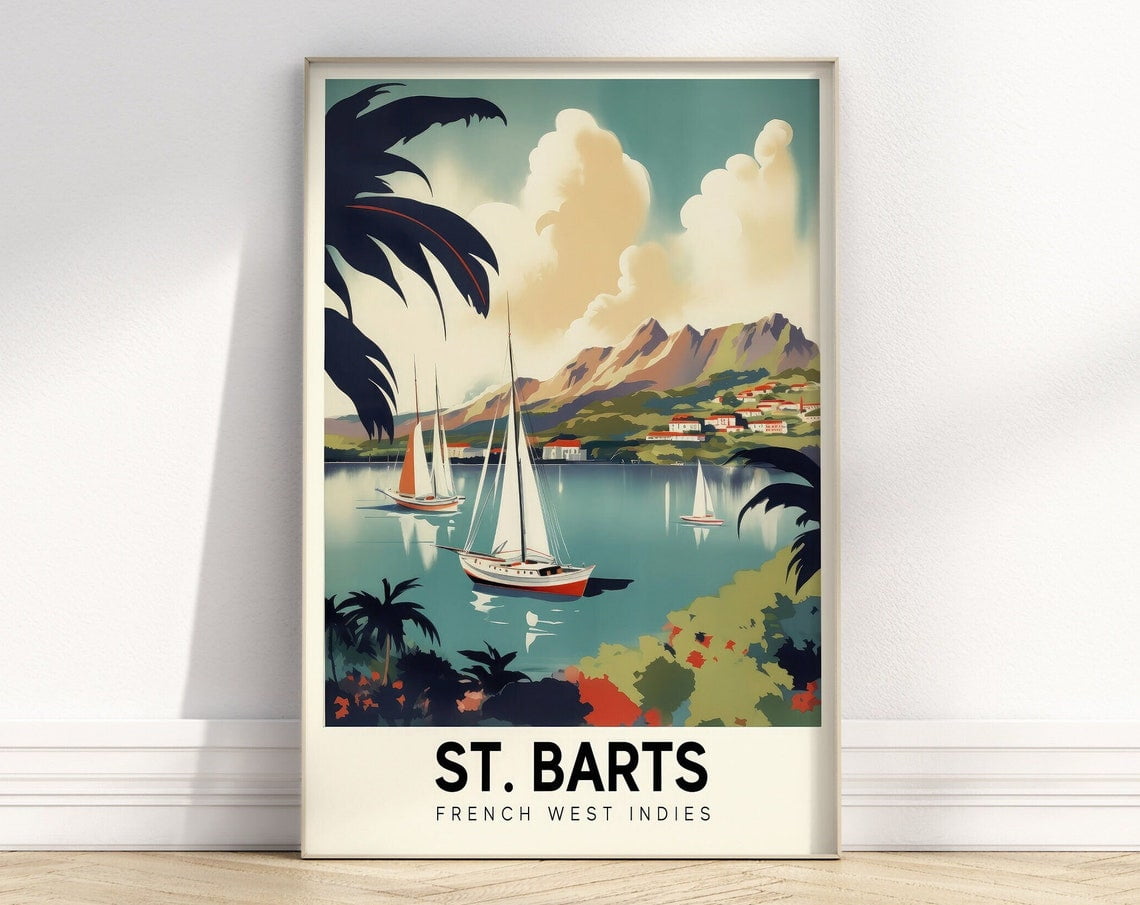 Retro St. Barts Travel Poster, Tropical Art, Colorful Retro Art ...