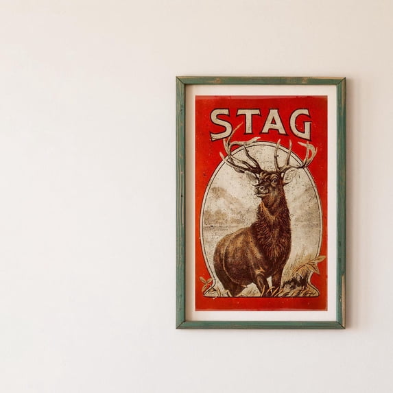 Retro Stag Print Gift For Hunter Outdoors Art Red Stag Poster Retro ...