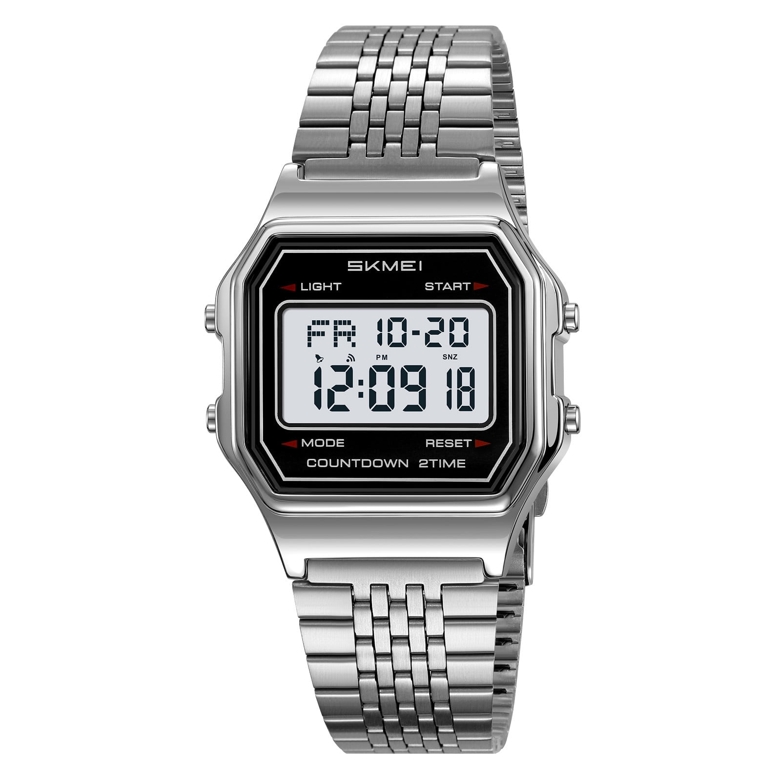 Retro Stainless Steel Digital Watch, Waterproof Luminous Timepiece ...