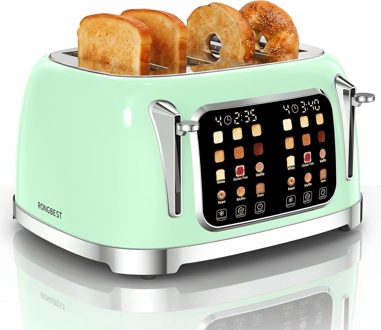 Retro Stainless Steel Toaster 4 Slice with Wide Slot Touch Screen, 6 ...