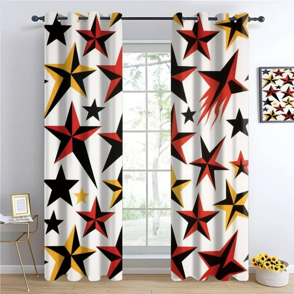 Retro Star Blackout Curtains, Thermal Insulated Darkening Drapes For ...