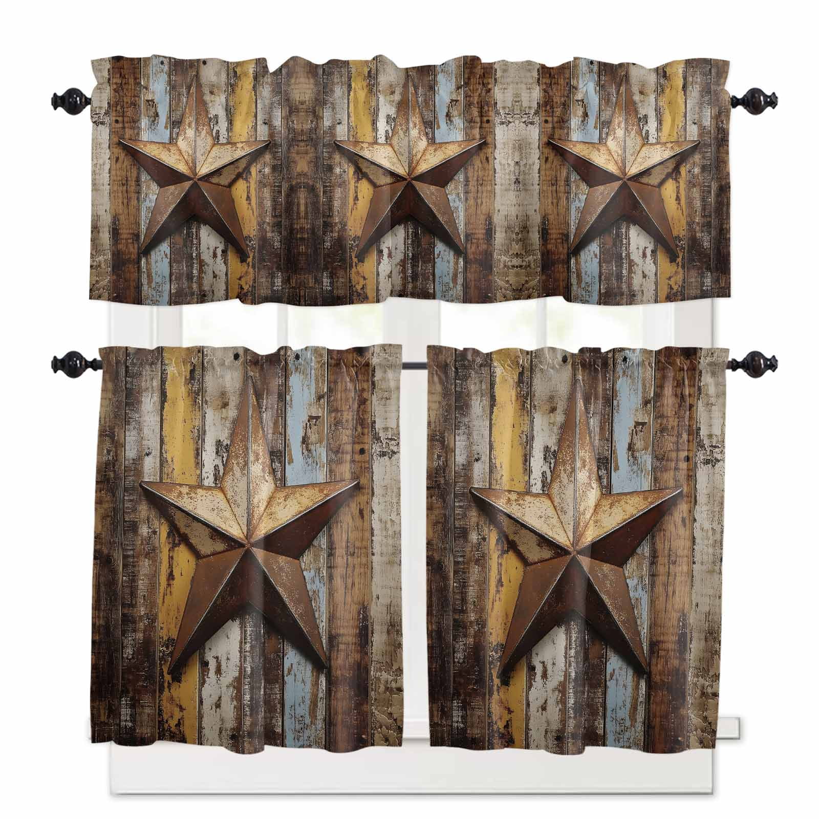 Retro Star Kitchen Curtains and Valances Set, Abstract Metal Stars Old ...
