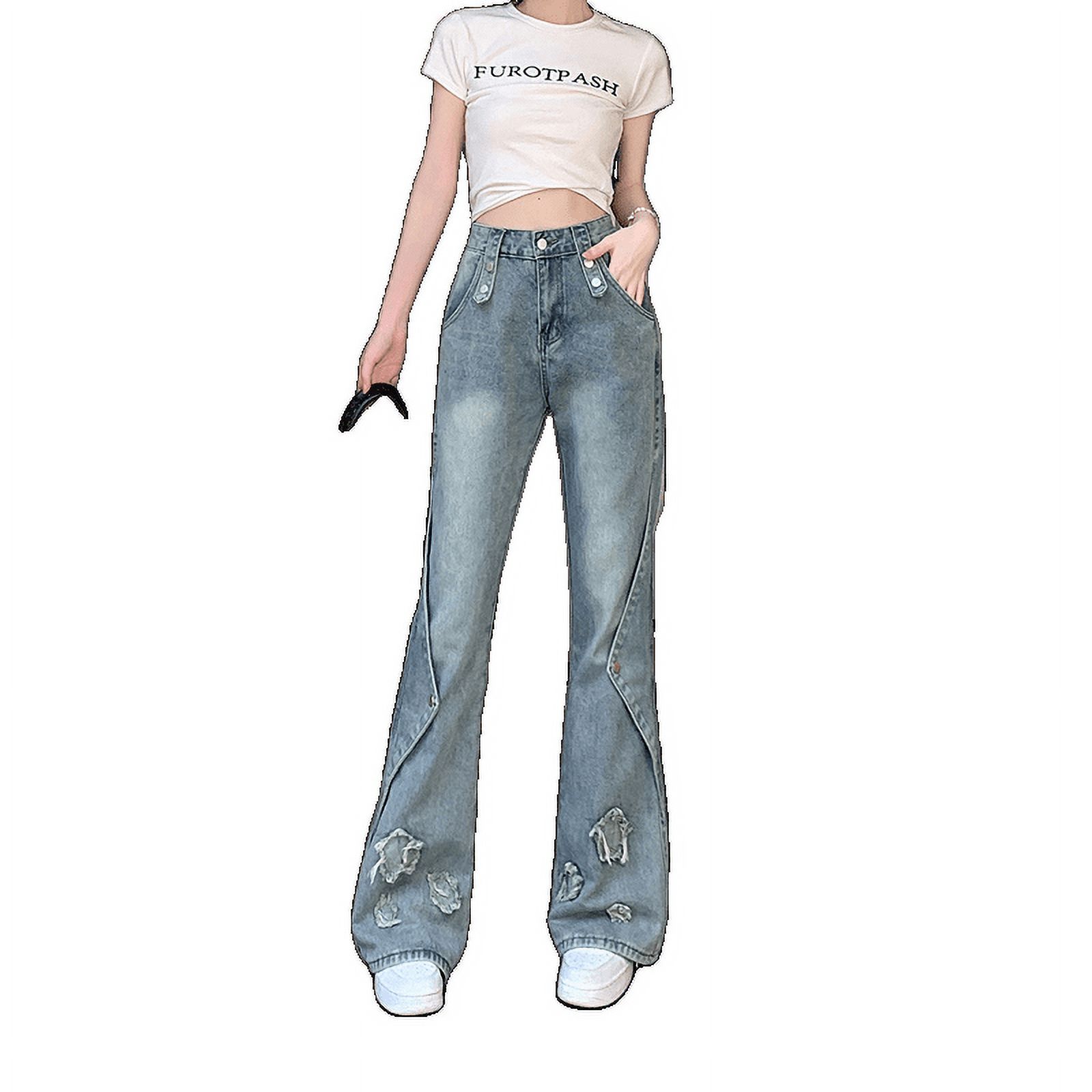 Retro Star Patch Denims Female High Waist Design Sensory Niche Niche ...