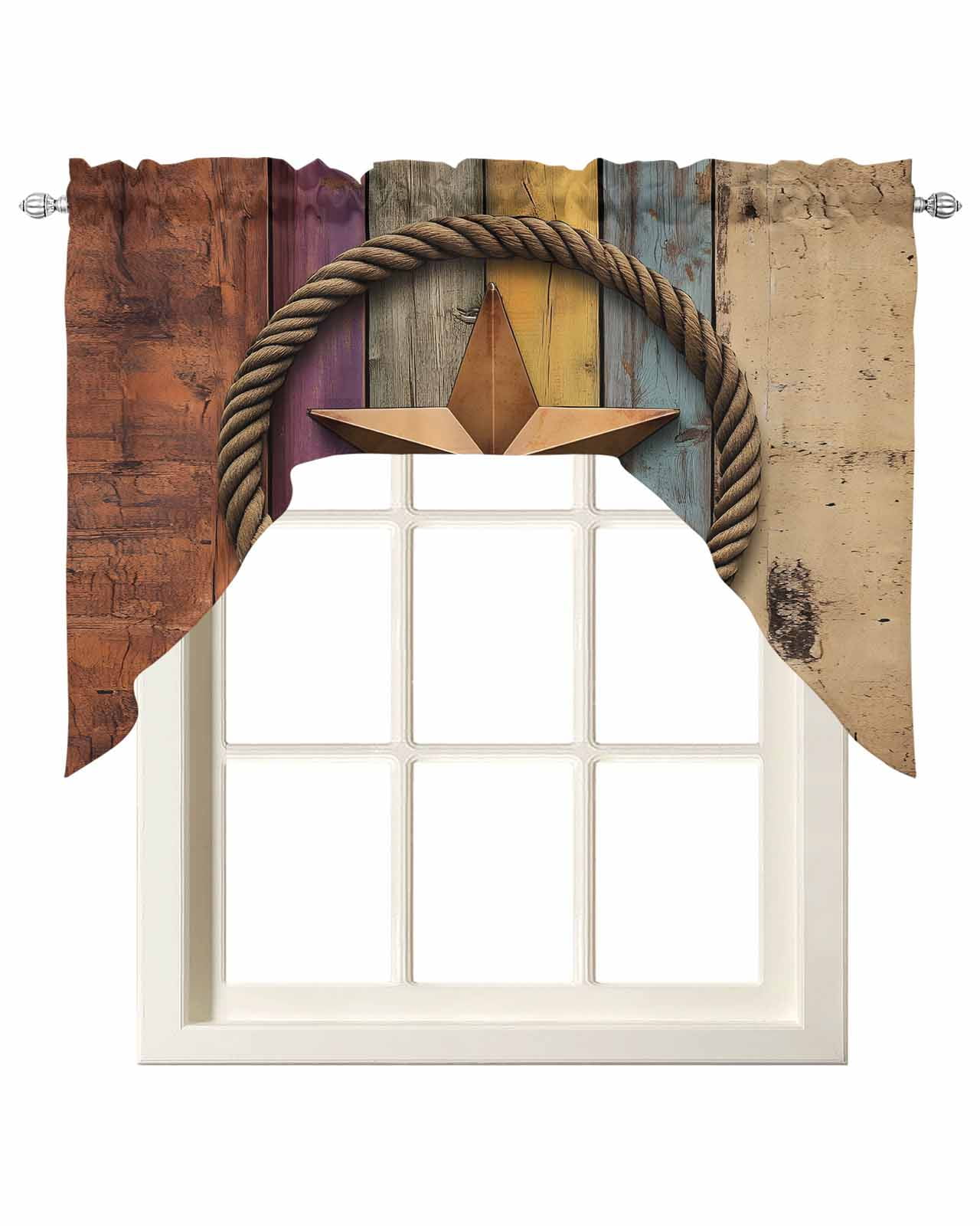 Retro Star Swag Valance and Tier Curtains Set Rope Old Mottled Colorful ...