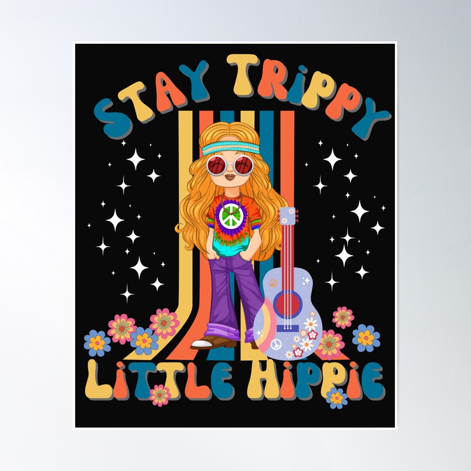 Retro Stay Trippy Little Hippie Poster Wall Art, Modern Wall Decor ...