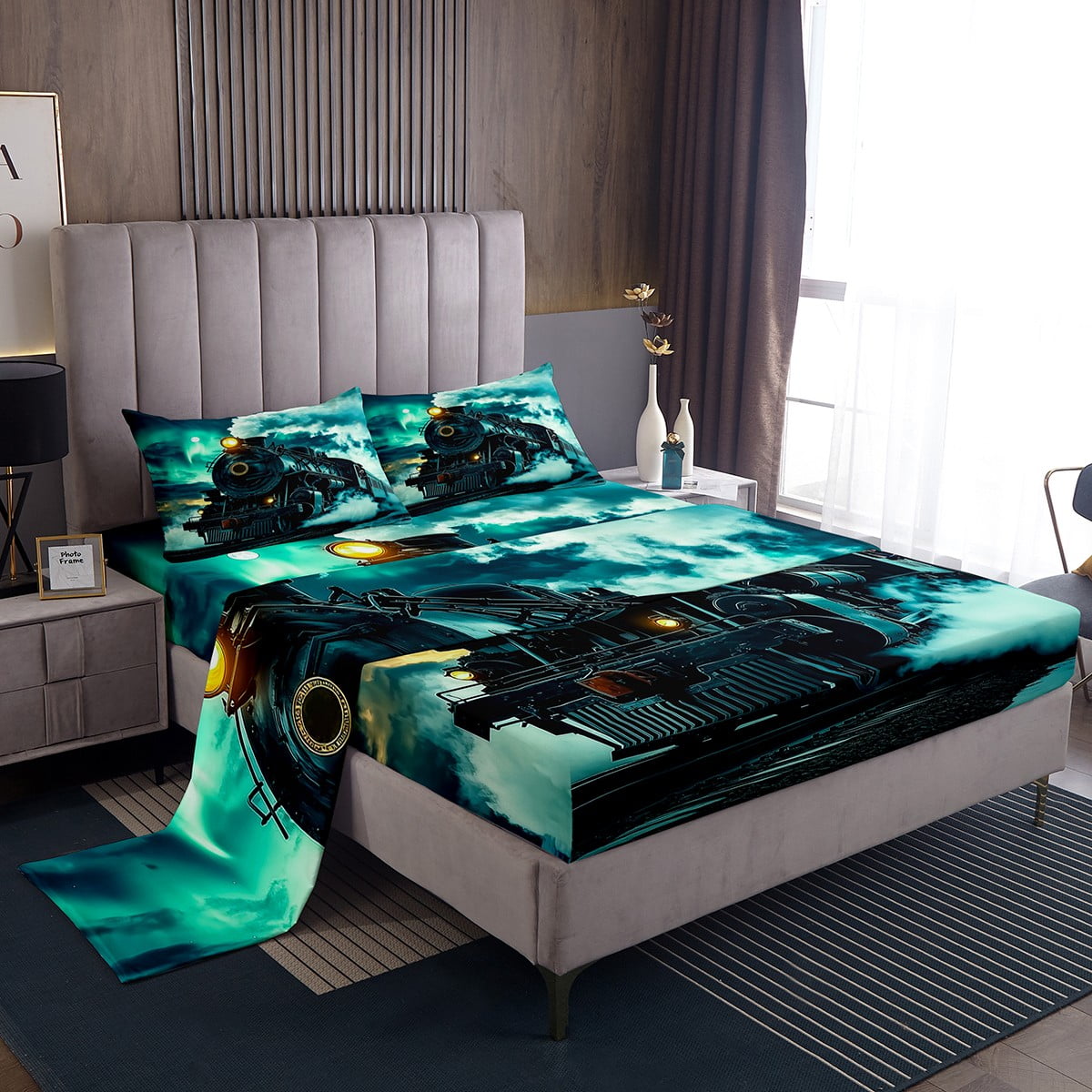 Retro Steam Engine King Bed Sheets Set Train Railway Track Sheet Set ...