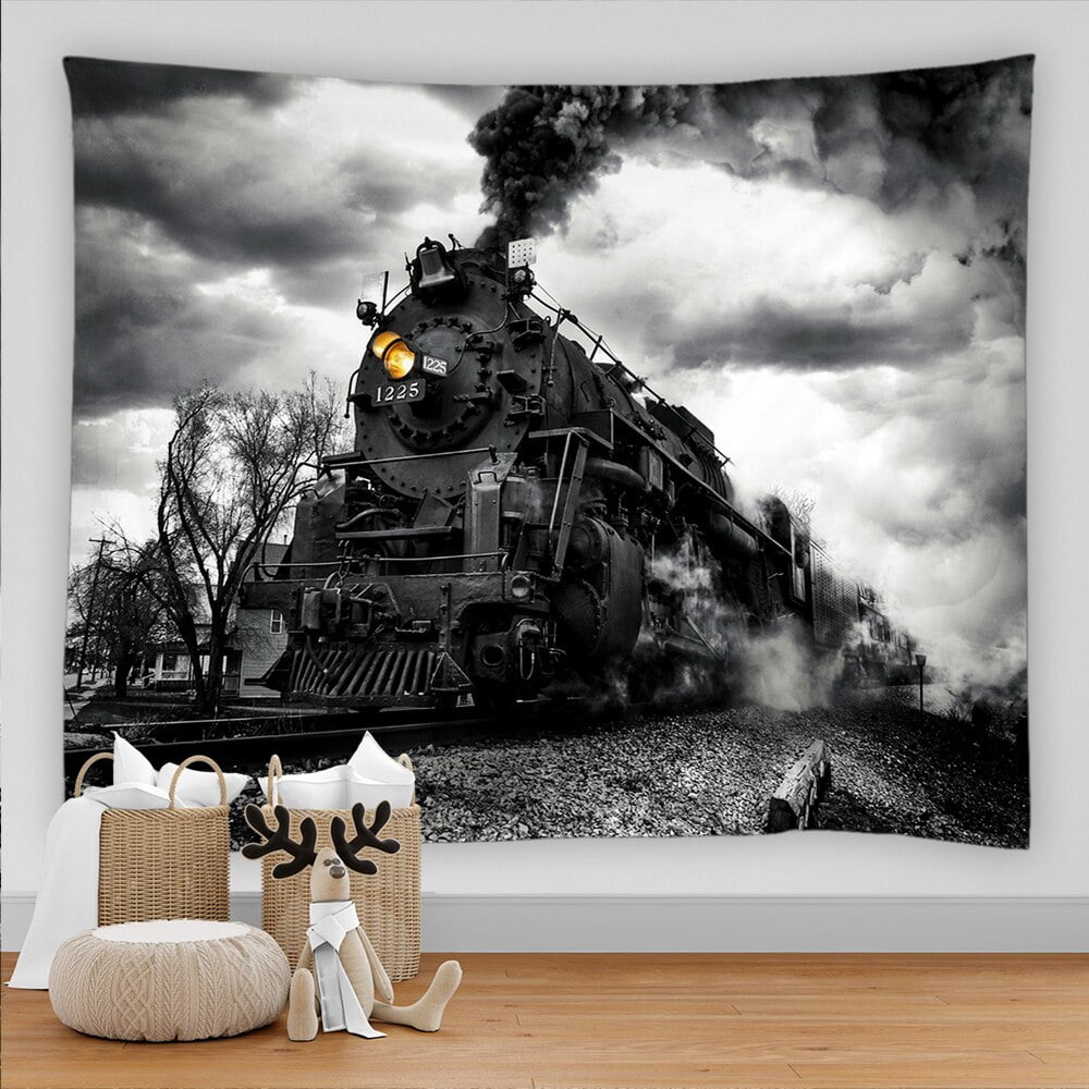 Retro Steam Engine Tapestry Train On Railroad Track Bedroom Living Room ...
