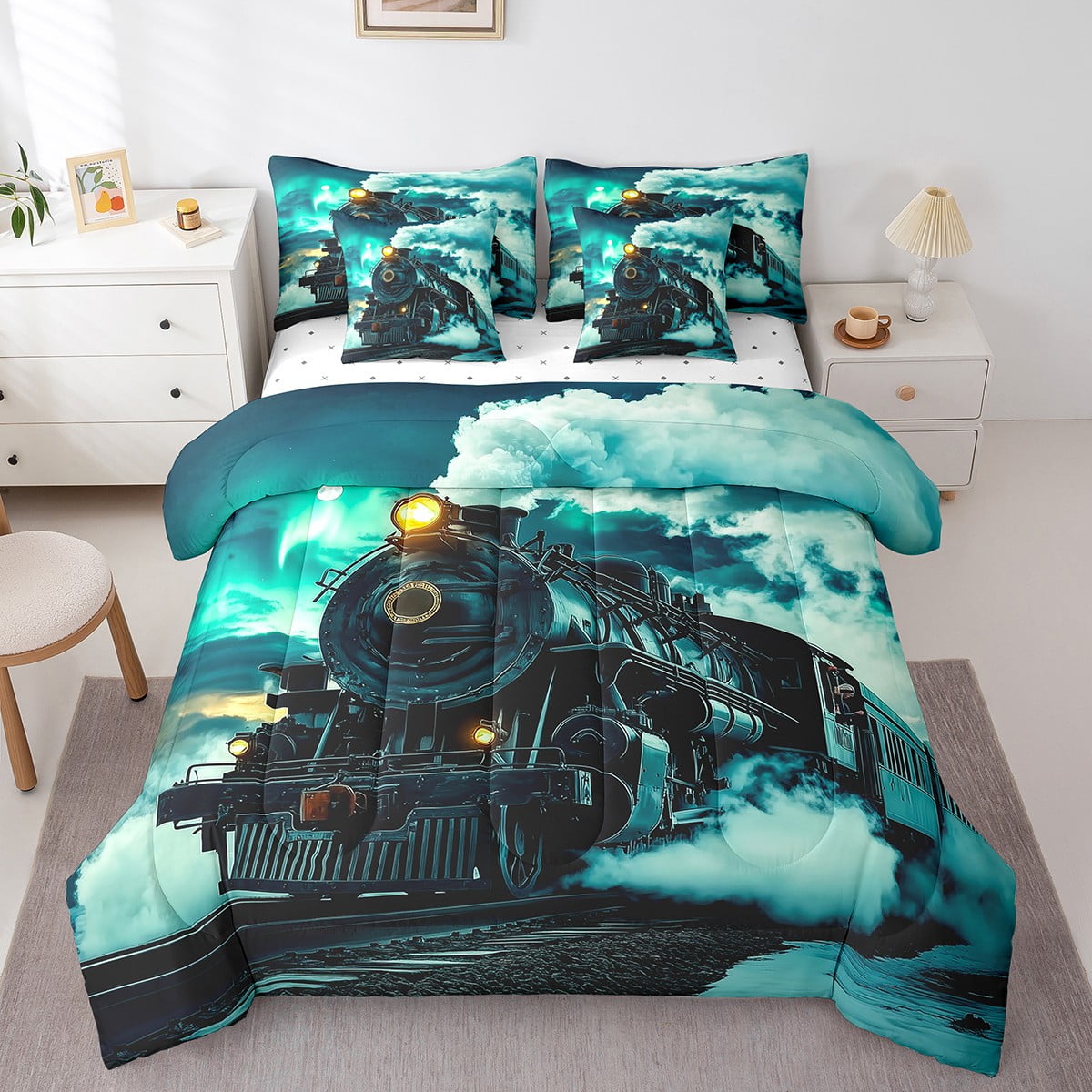 Retro Steam Engine Twin Bed In A Bag Train Railway Track 7 Pieces ...