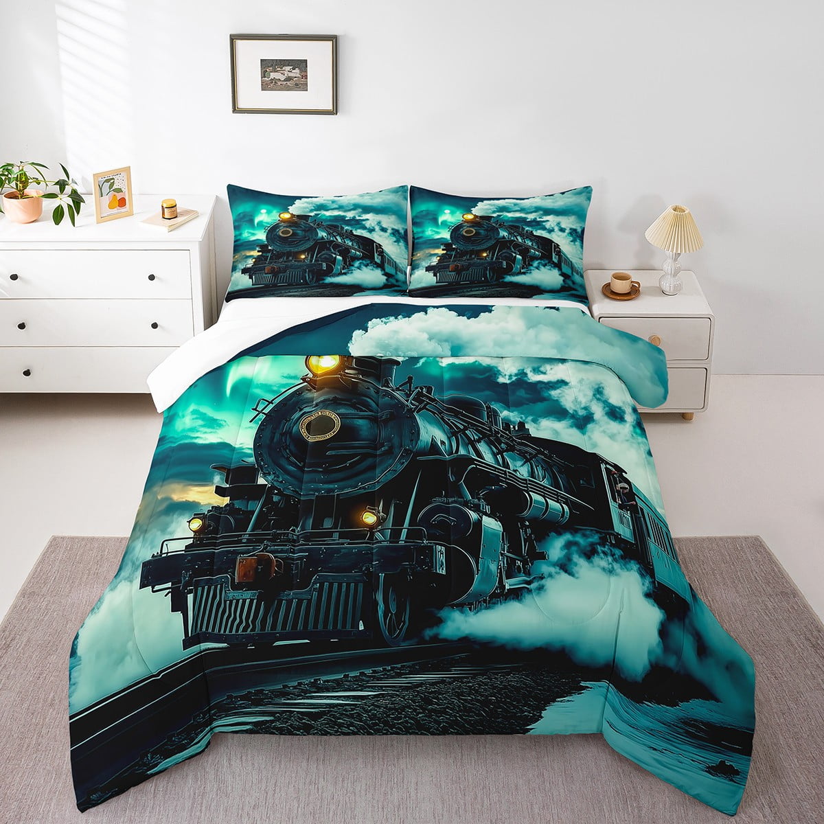 Retro Steam Engine Twin Bedding Set Railway Track Transport Comforter ...
