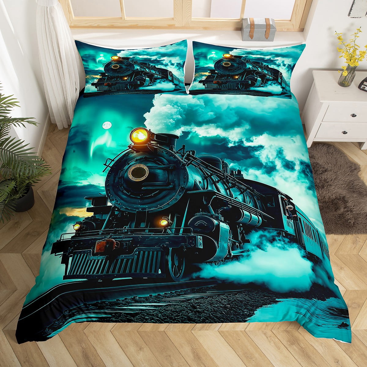 Retro Steam Engineduvet Cover Train Railway Track Twin Comforter Cover ...
