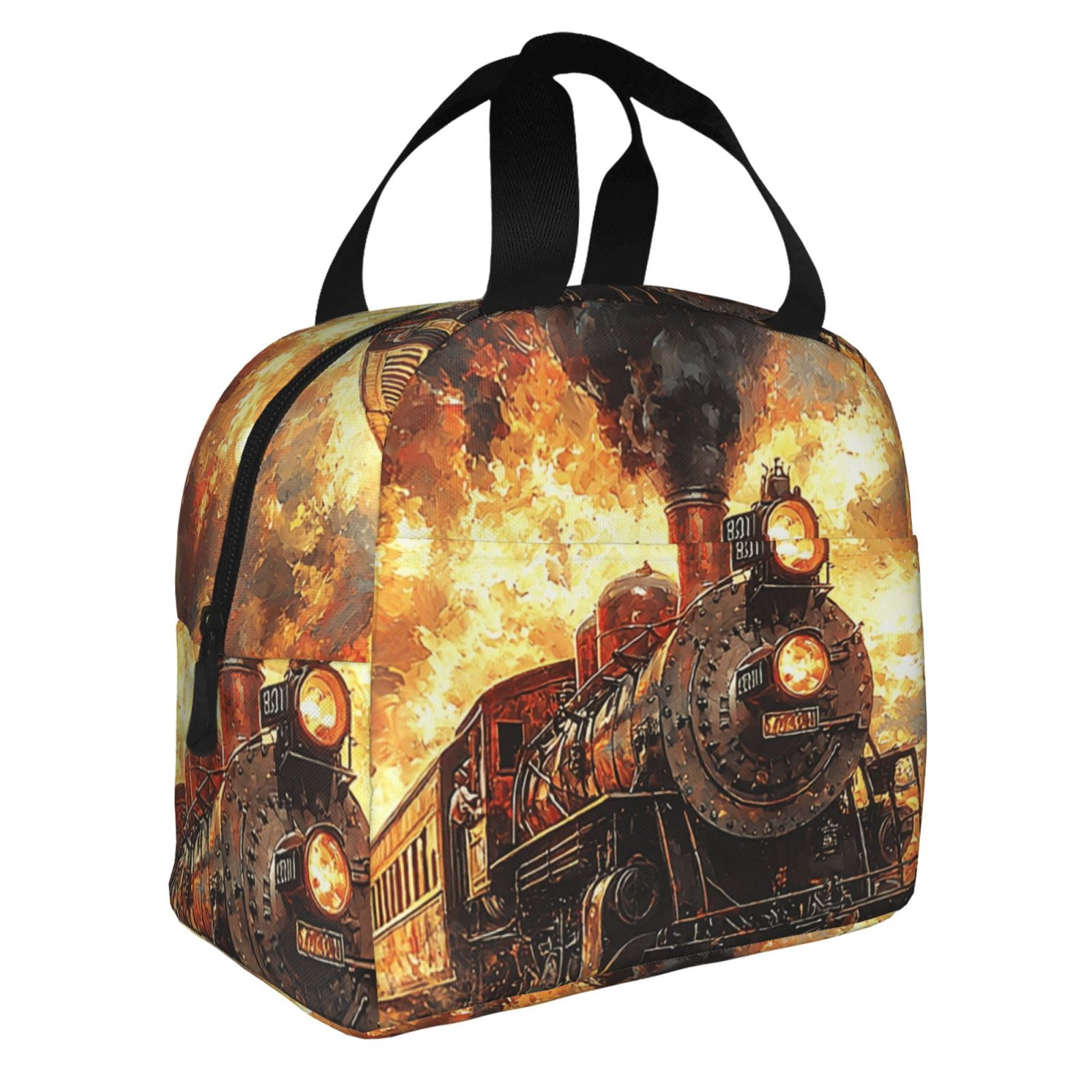 Retro Steam Train Vintage Reusable Lunch Bag Insulated Meal Tote Box ...