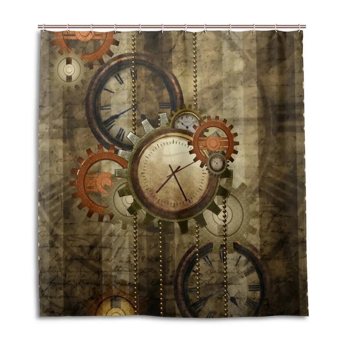 Retro Steampunk Clocks and Gears Shower Curtain Mechanical Clocks ...