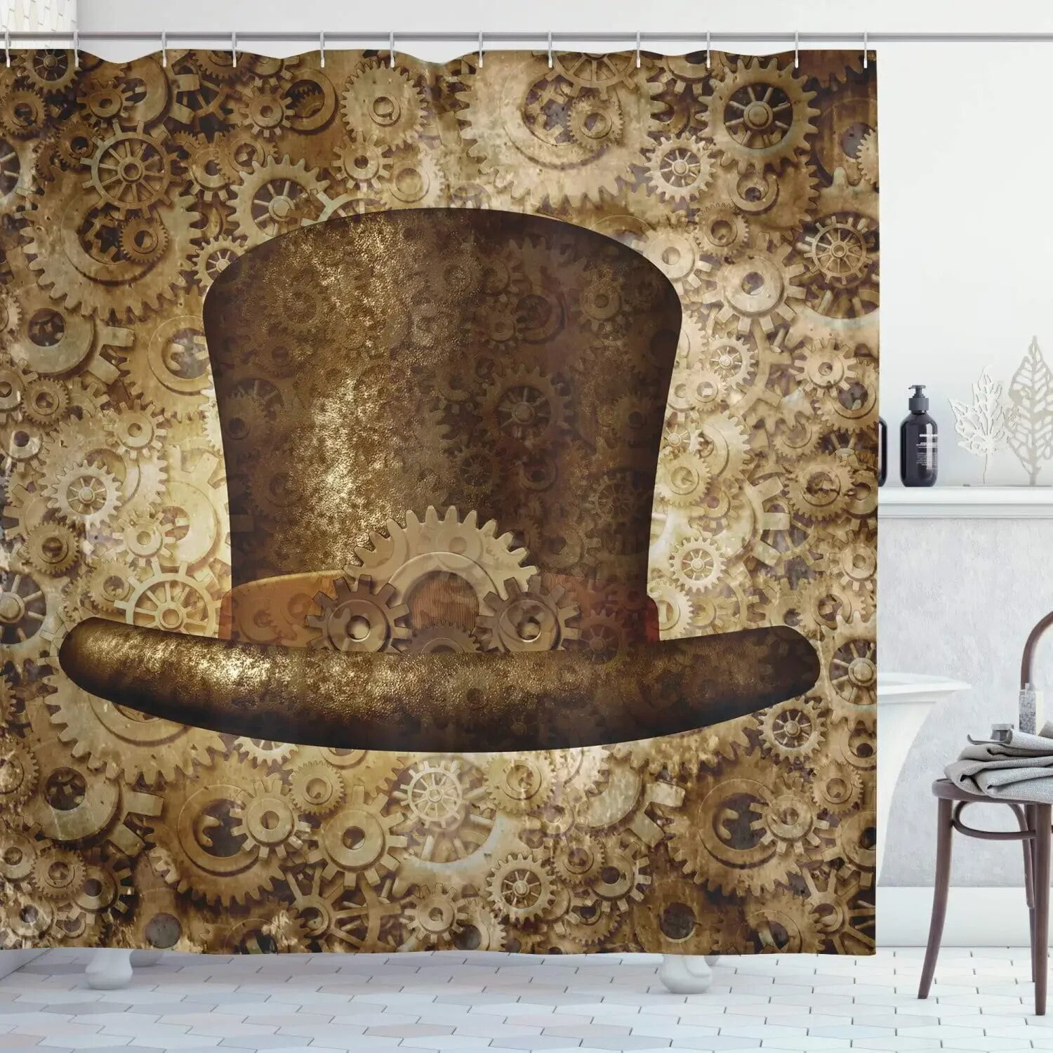 Retro Steampunk Clocks and Gears Shower Curtain Mechanical Clocks ...