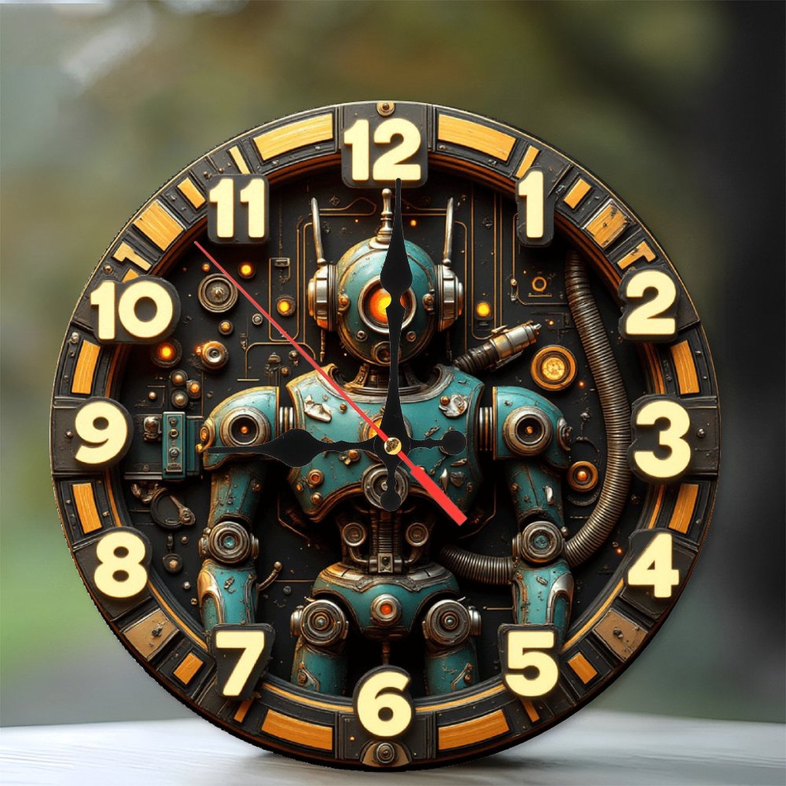 Retro Steampunk Clockwork Robot Wall Art Decor 10-Inch Silent Wooden ...