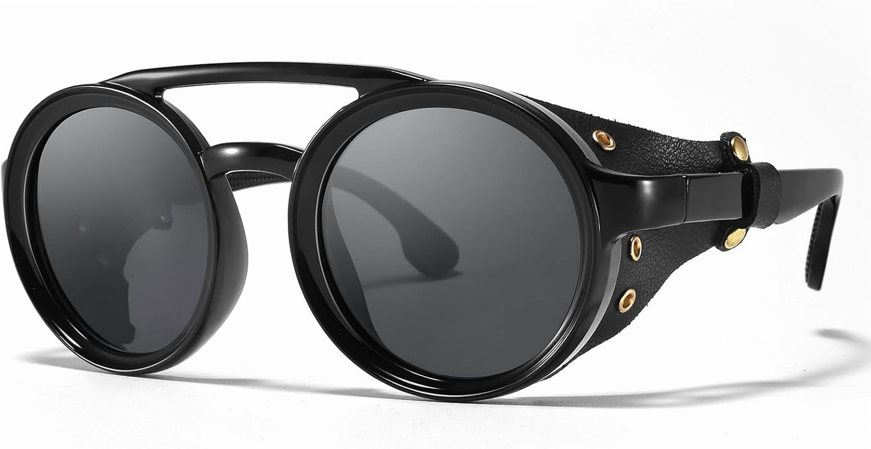 Retro Steampunk Sunglasses with Leather Side Shield Goggles Gothic ...