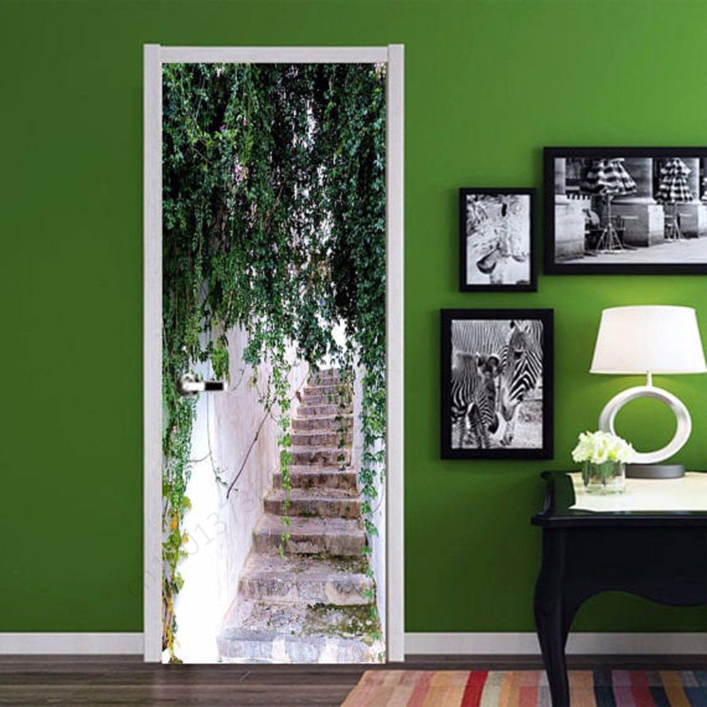 Retro Steps Stair Door Stickers Adhesive PVC Waterproof Whole Door ...