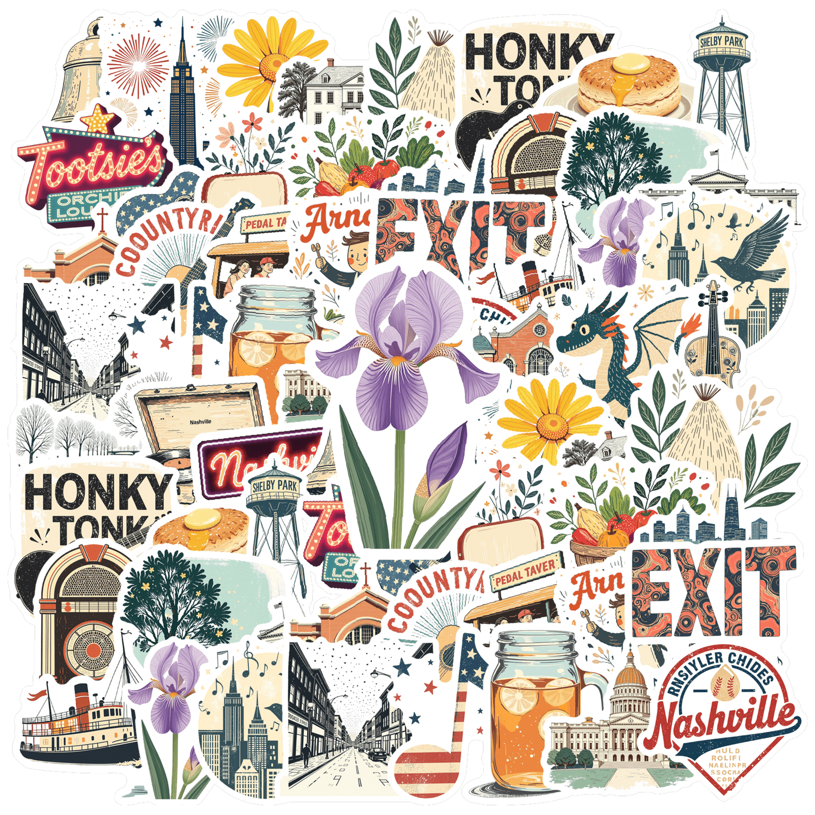 Retro Stickers City Decals Americana Stickers Music Stickers for ...