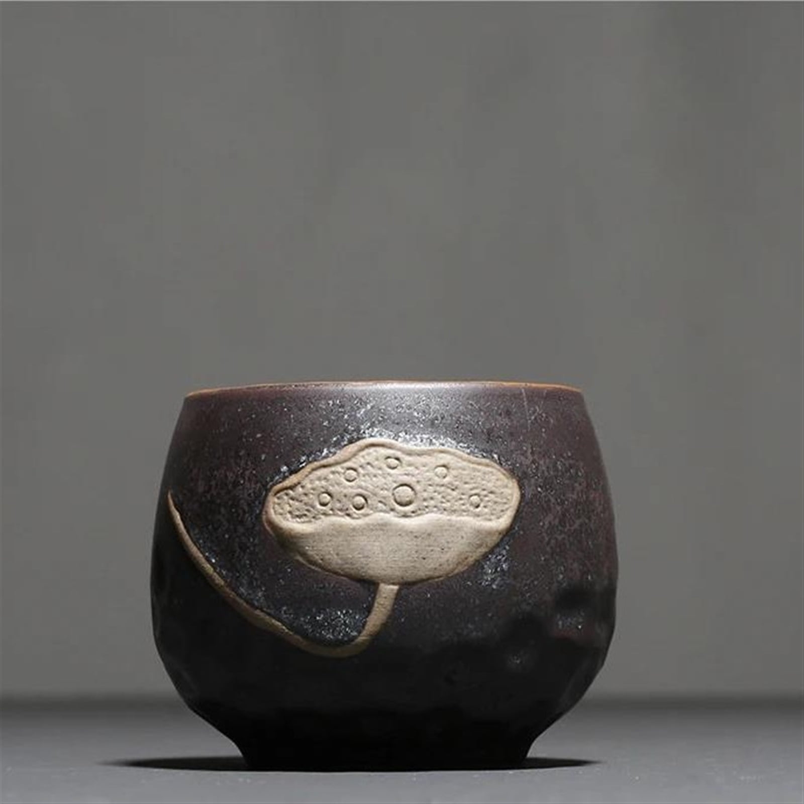 Retro Stoneware Lotus Relief Ceramics Latte Coffee Cup Tea Bowl Tea Cup ...