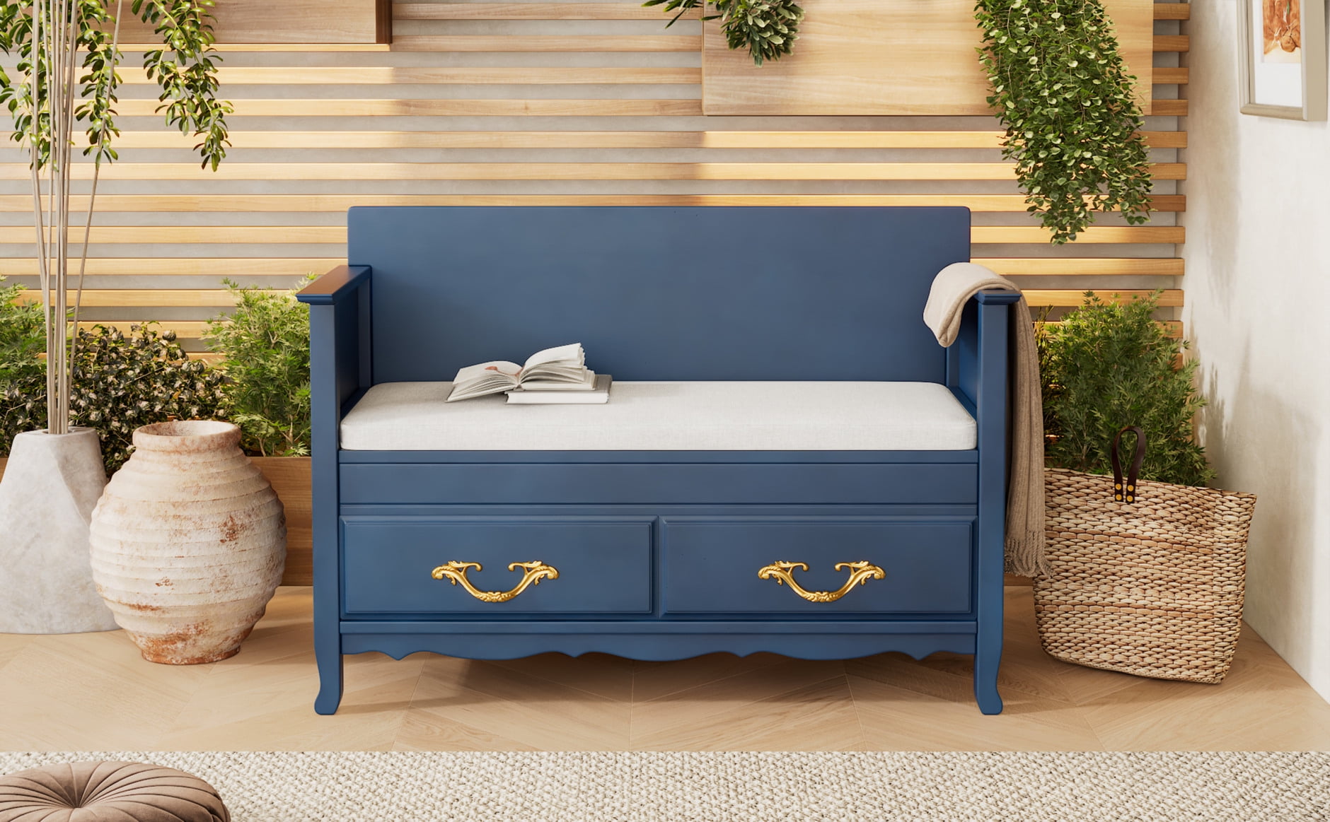 Retro Storage Bench, Entryway Bench with Removable Cushion and Hidden ...