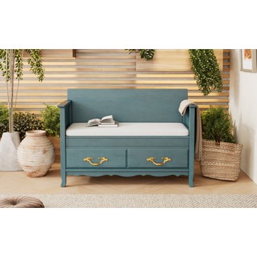 Churanty Rustic Pine Wood Entryway Storage Bench with Removable Cushion ...
