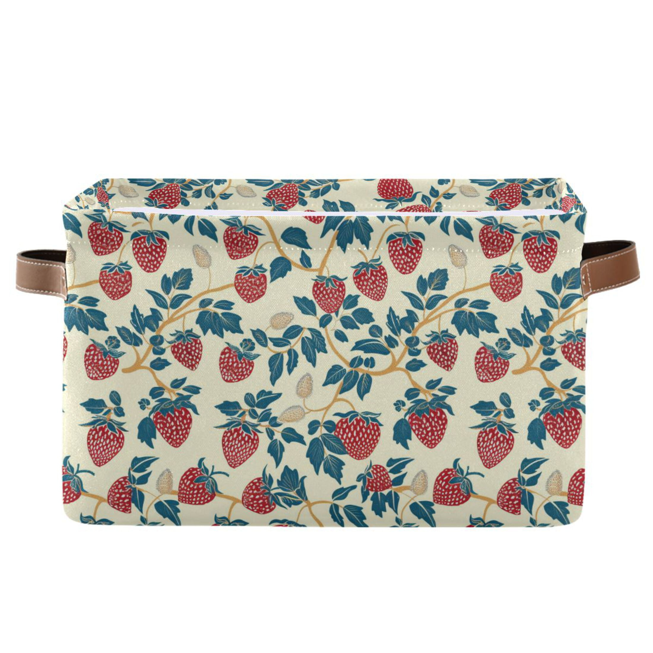 Retro Strawberry and Leaves Storage Bins with Handle Fabric Organizer ...