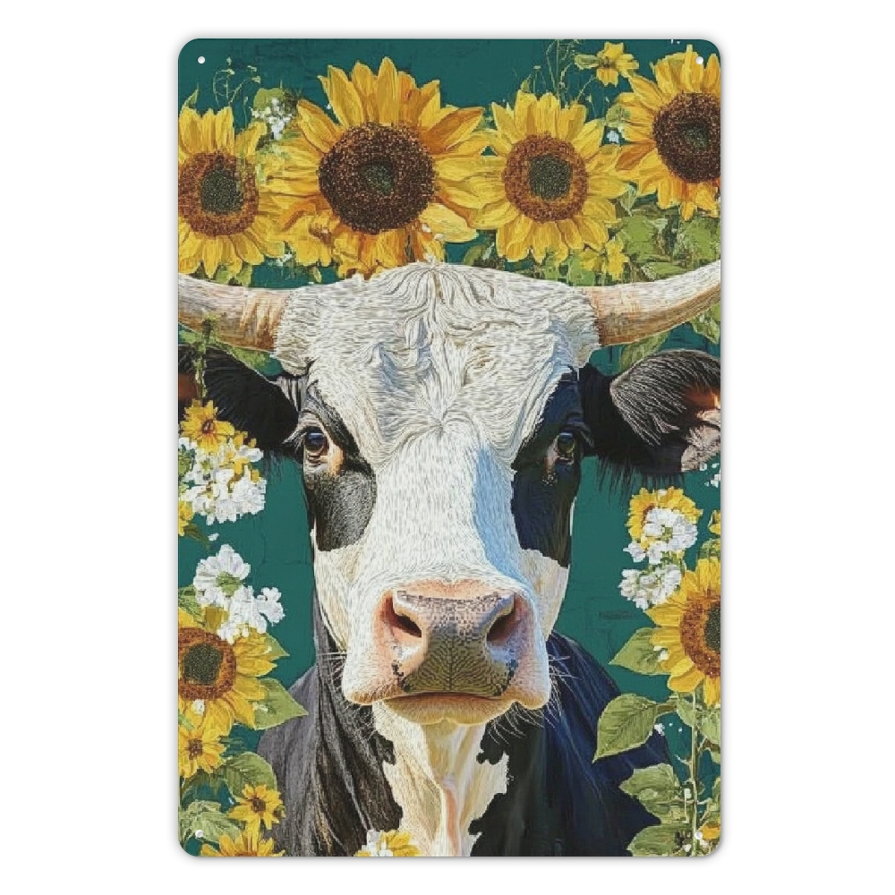 Retro Street Hanging Sign Vintage Farm Cow Cattle Sunflower Green Metal ...