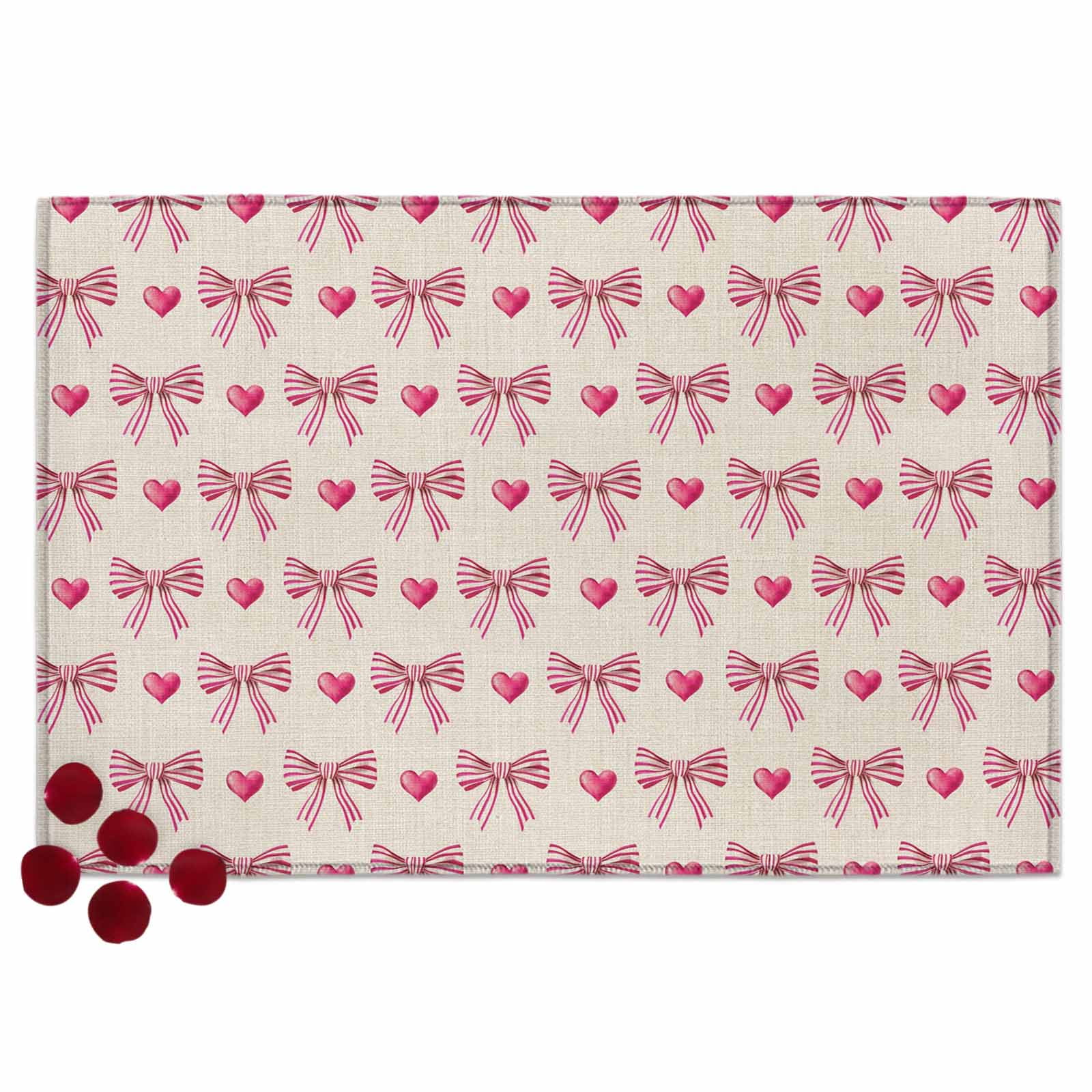 Retro Stripe Bows Door Mat Pink Bow Heart Linen Texture Non Slip ...