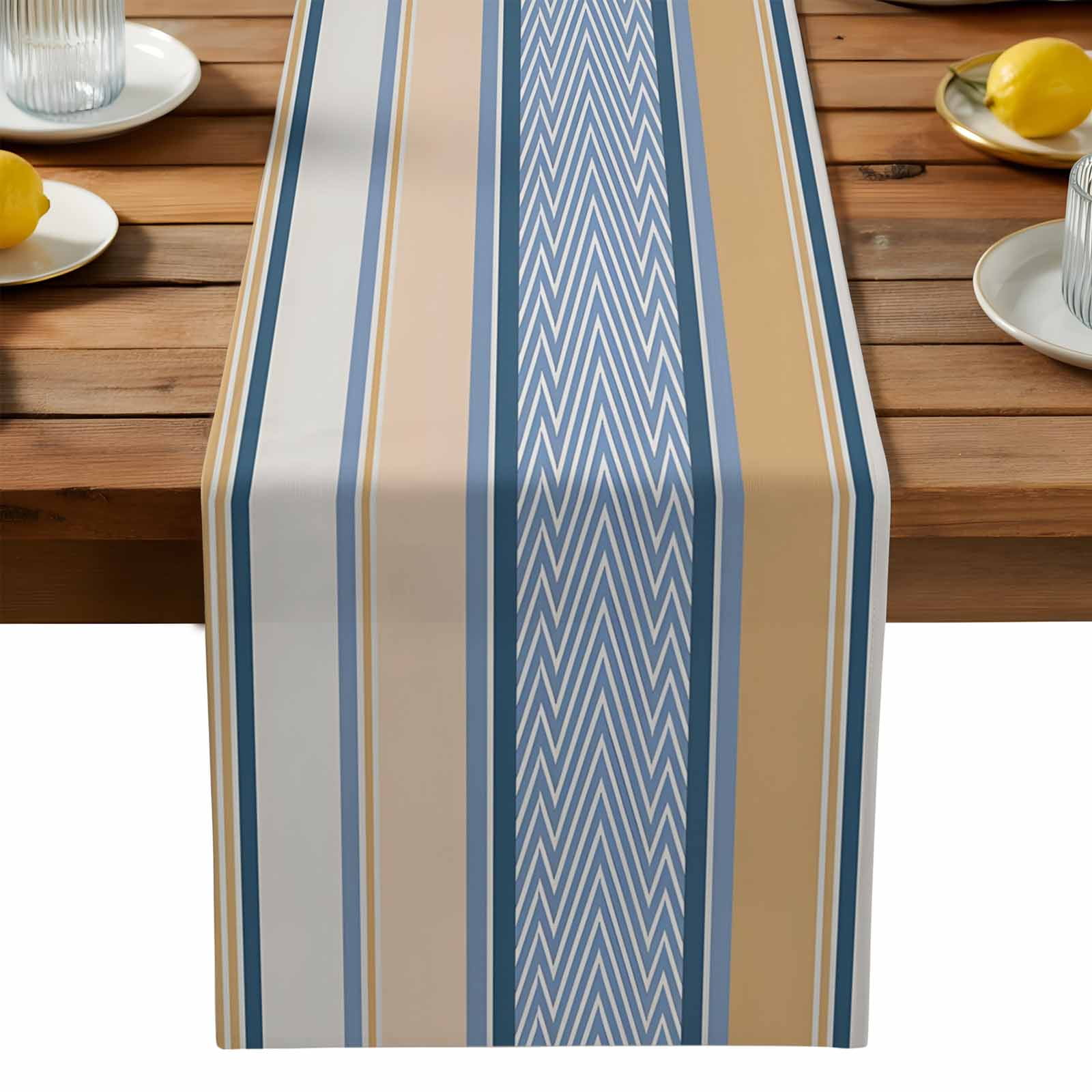 Retro Stripes Table Runner, White Brown Striped Blue Lines Vintage ...