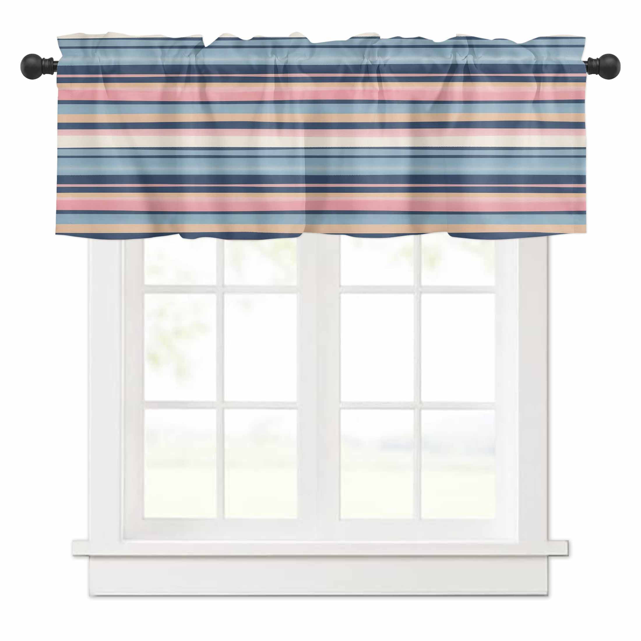 Retro Stripes Valances for Windows Navy Blue Pink Stripe Watercolor ...