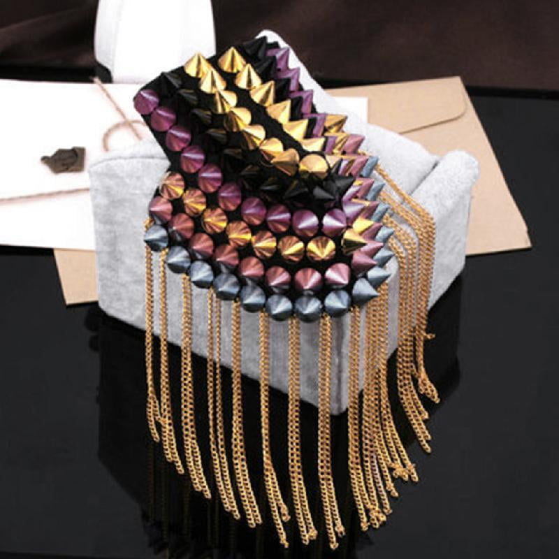 Retro Studded Brooch Epaulet Point Tapered Rivet Tassel Shoulder Board ...