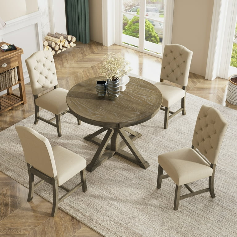 Retro Style 5 Piece Dinette Set Extendable Kitchen Table with 4 Upholstered Chairs Walmart