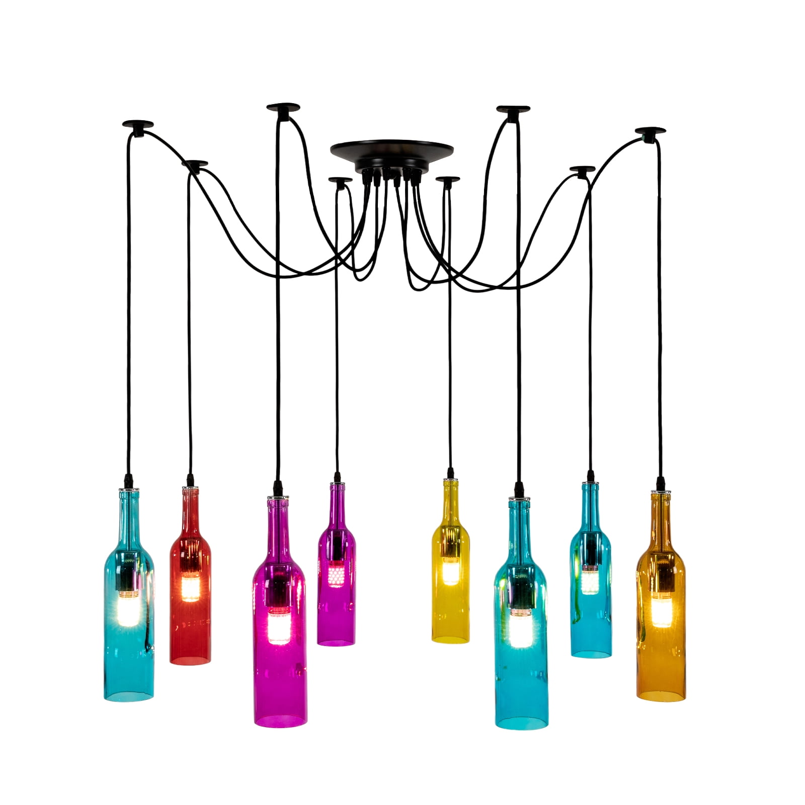 Retro Style Beer Bottle Pendant Light with 8 E27 Bulbs, Multi-Color ...
