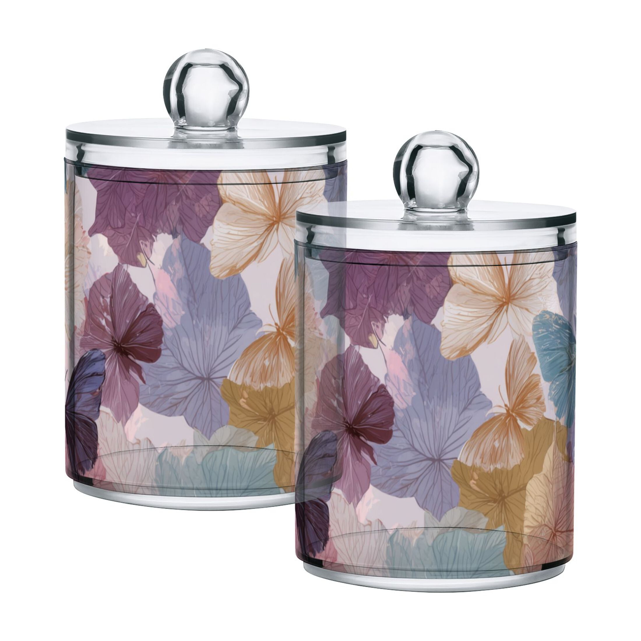 Retro Style Butterflies on Leaves Translucent Plastic Cans Storage ...