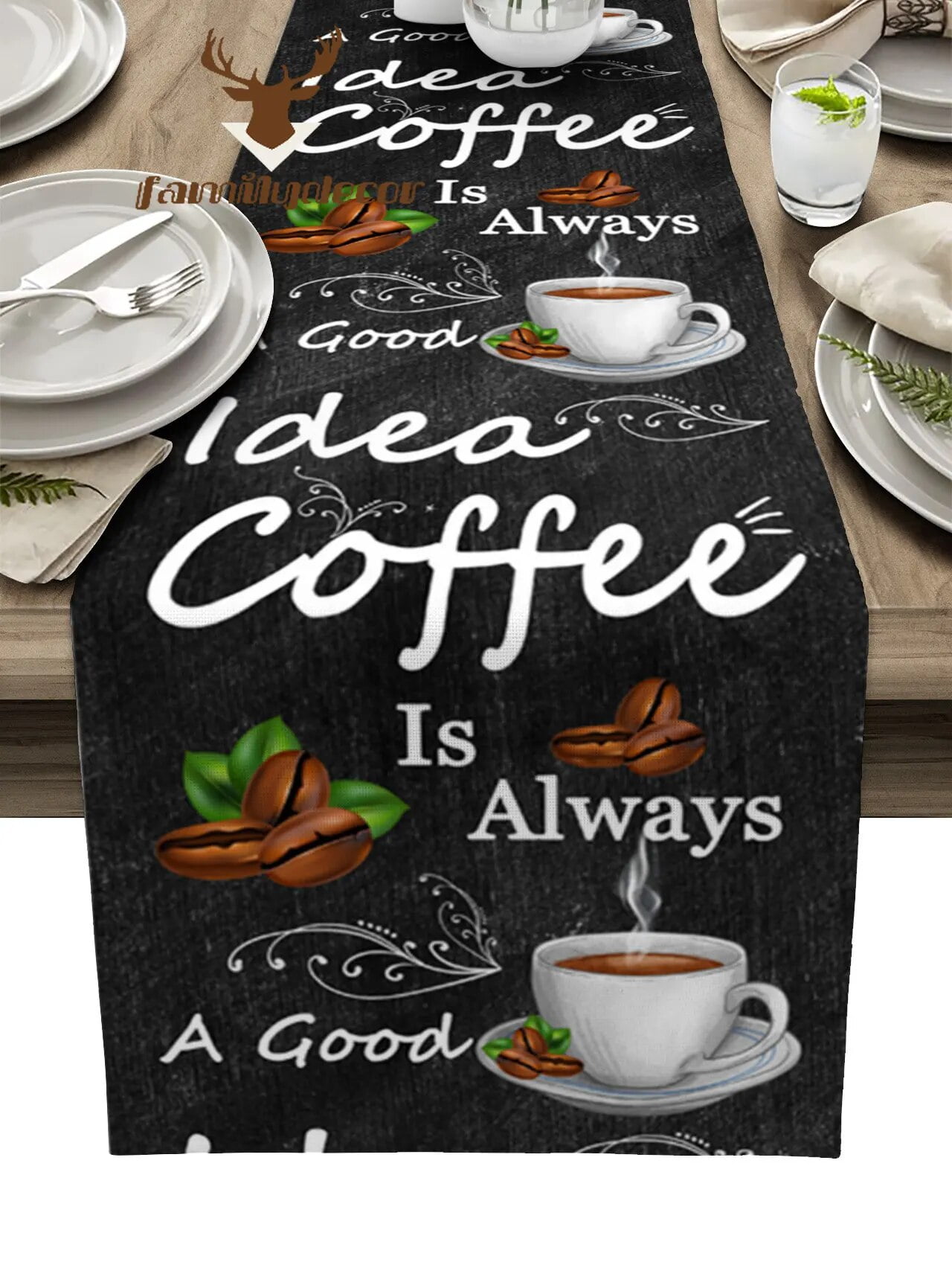 Retro Style Coffee Bean Coffee Table Runner Home Wedding Table Flag Mat ...