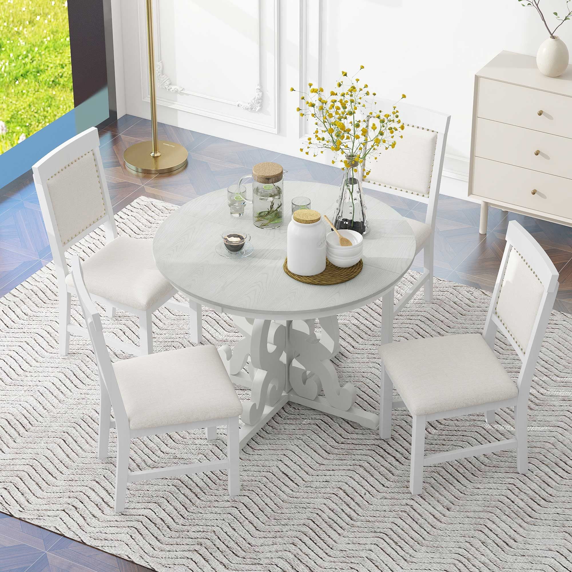 Retro Style Dining Table Set with 1 Extendable Table with a 16-inch ...