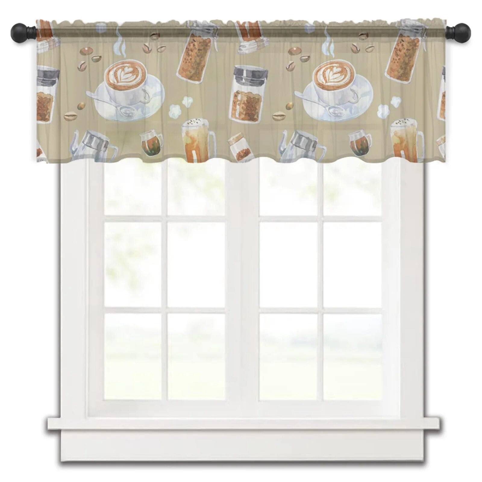 Retro Style Farmhouse Coffee Short Tulle Window Curtains Sheer Voile ...