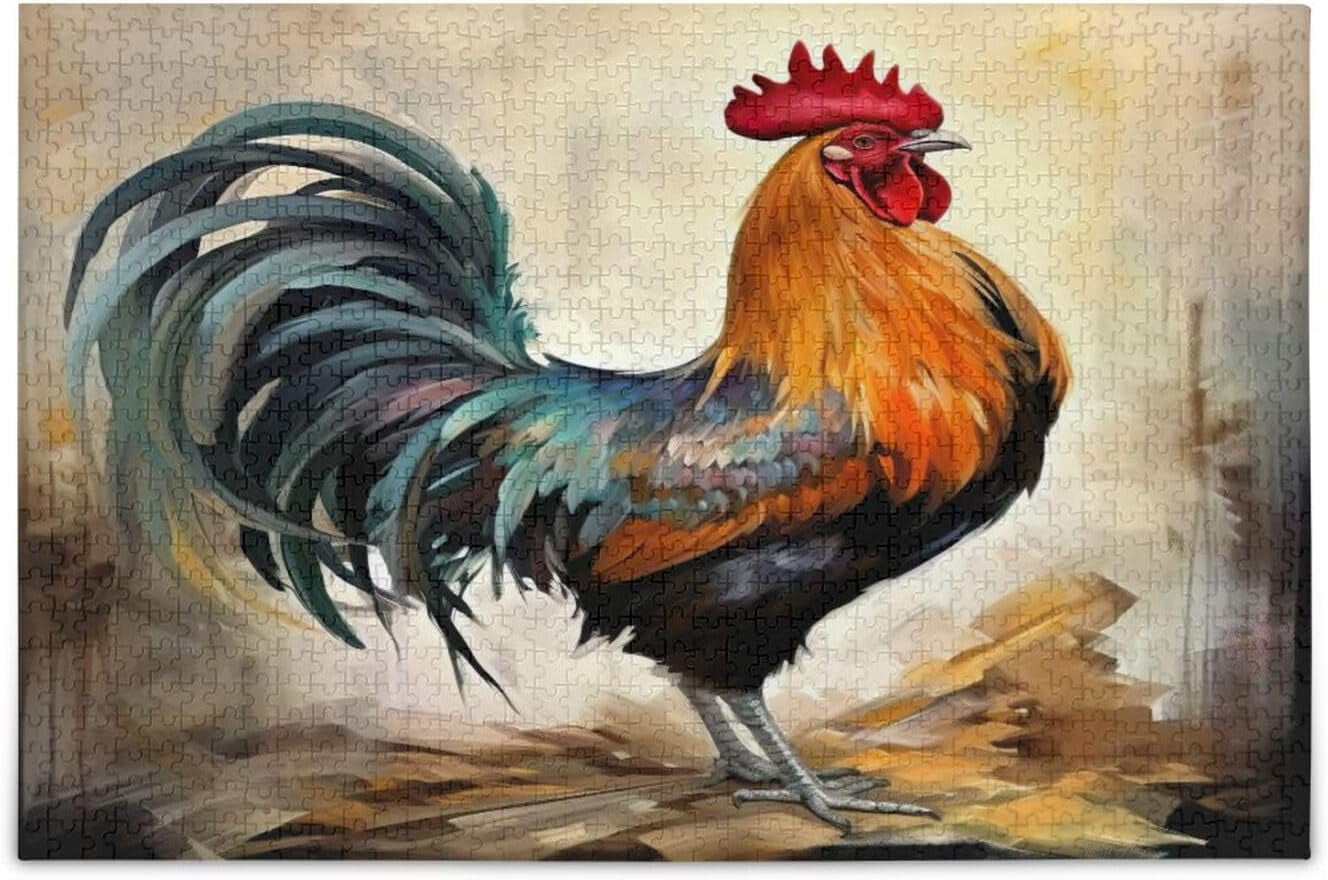 Retro Style Farmhouse Rooster Jigsaw Puzzles for Adults 500 Pieces ...