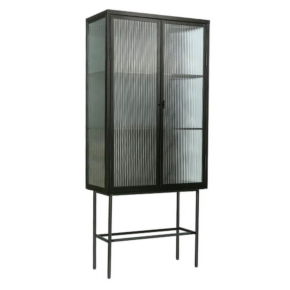 Retro Style Fluted Glass High Cabinet Storage Dual Doors Three ...