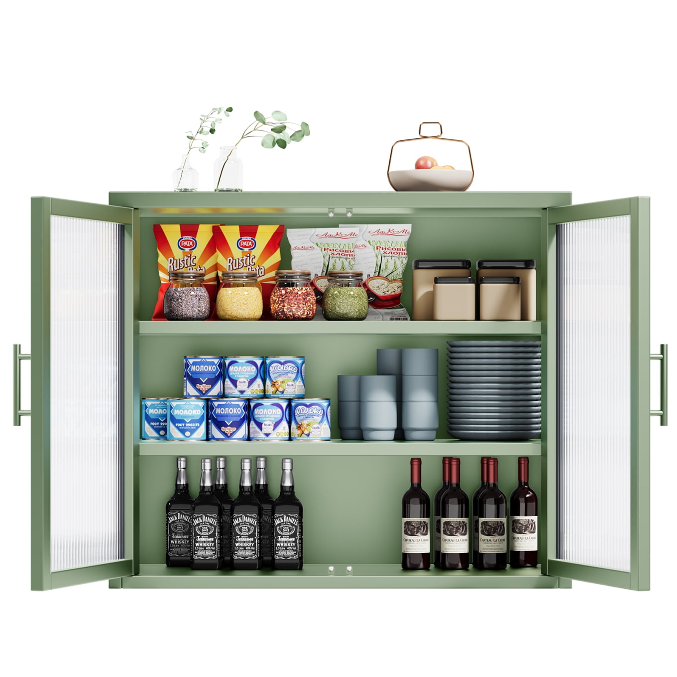 Retro Style Haze Double Glass Door Wall Cabinet with Detachable ...