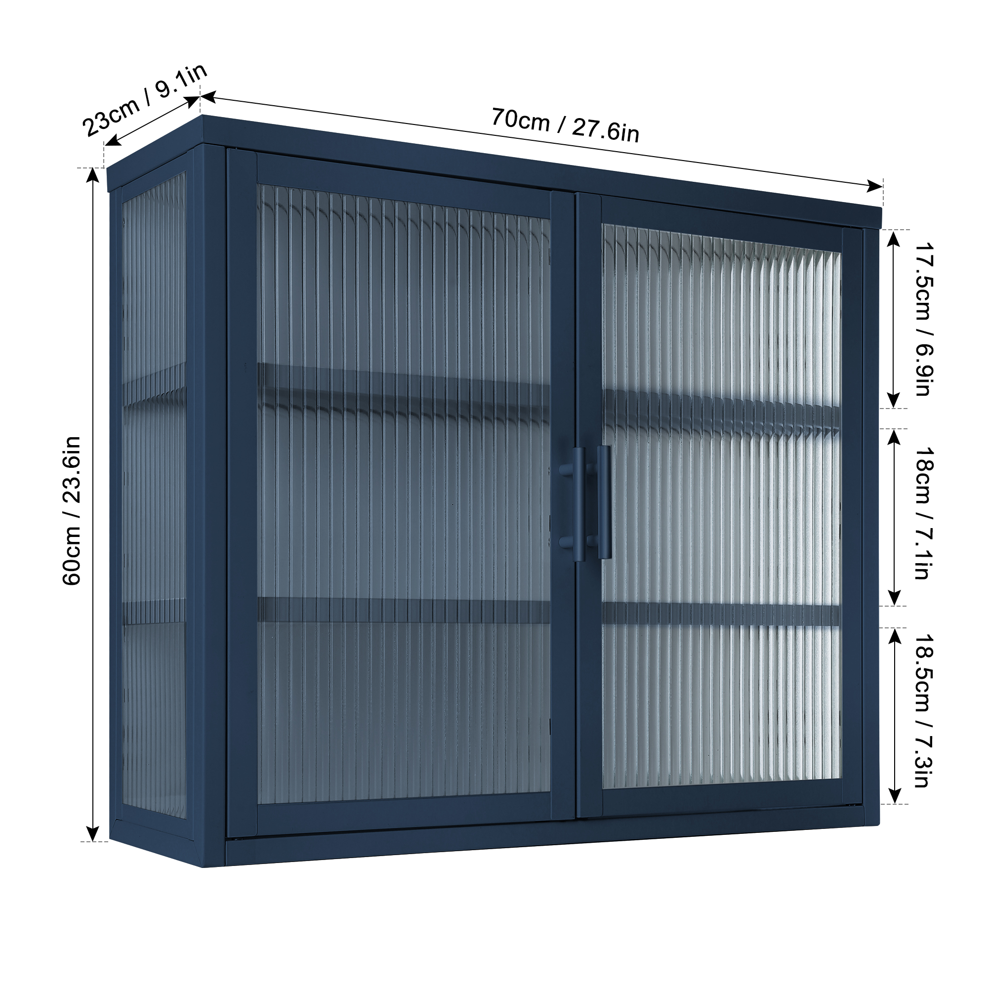 Retro Style Haze Double Glass Door Wall Cabinet With Detachable Shelves 9123
