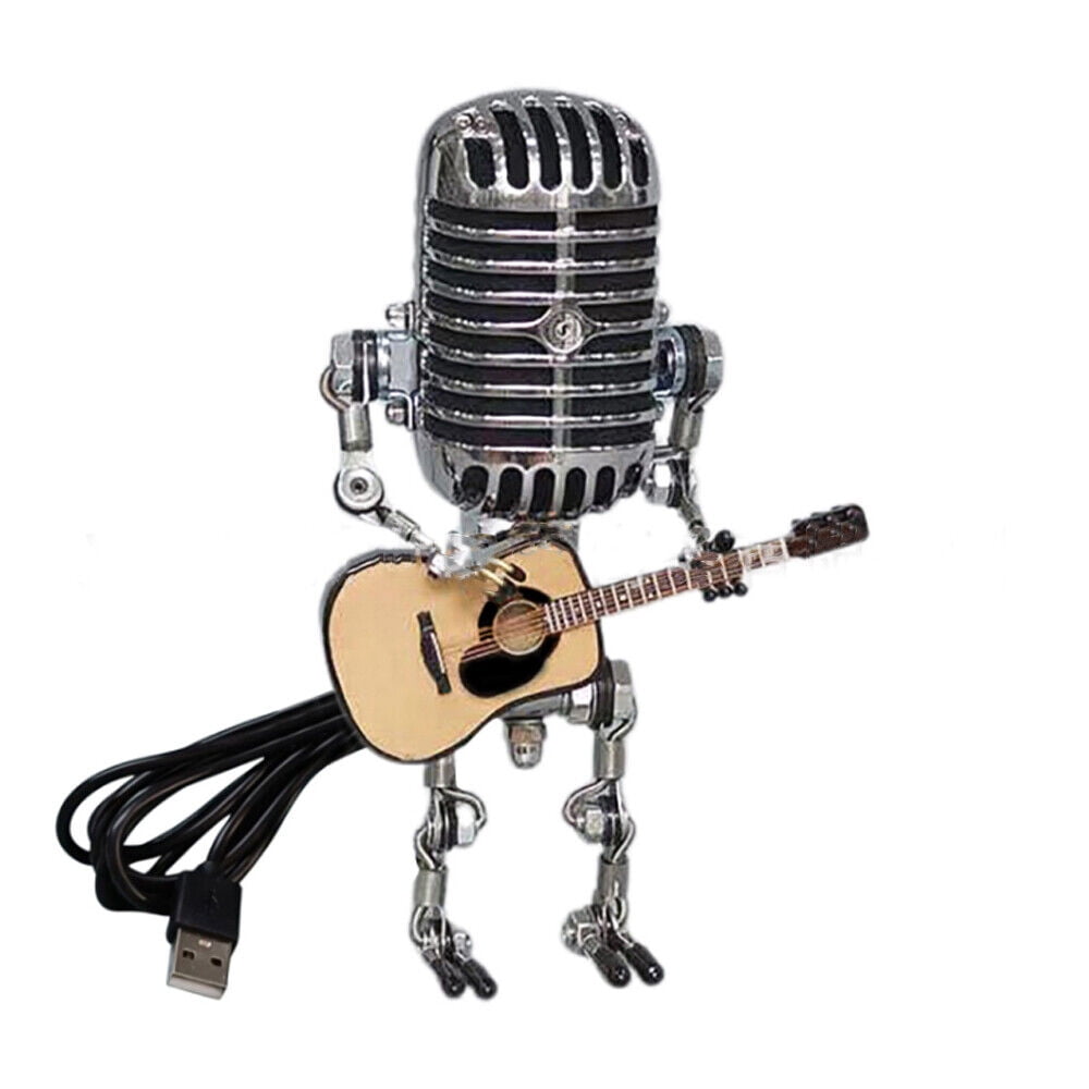 Retro Style Microphone Robot USB Lamp Holding Guitar Vintage Home ...