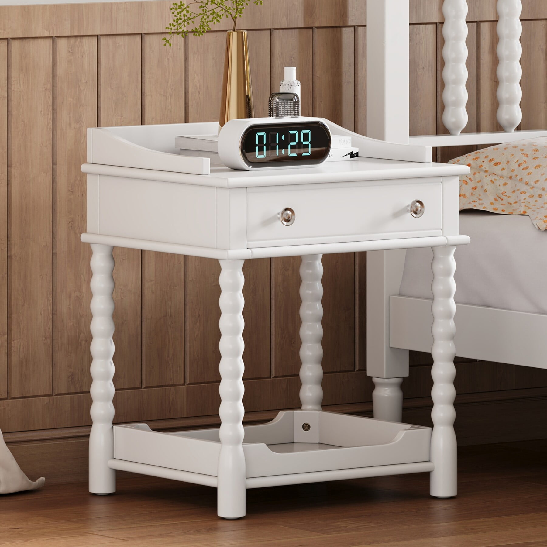 Retro Style Nightstand, Modern End Table with Drawer and Open Shelf ...