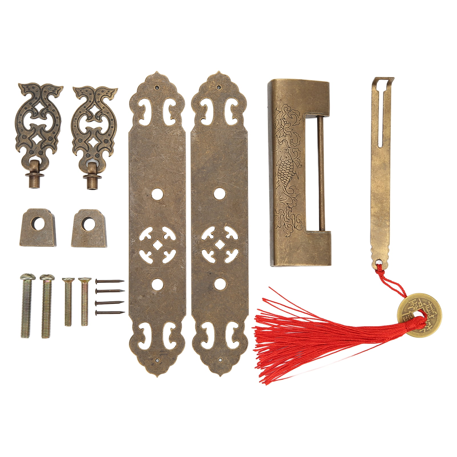 Retro Style Padlock Handles Set Chinese Antique Padlock Kit Bronze ...