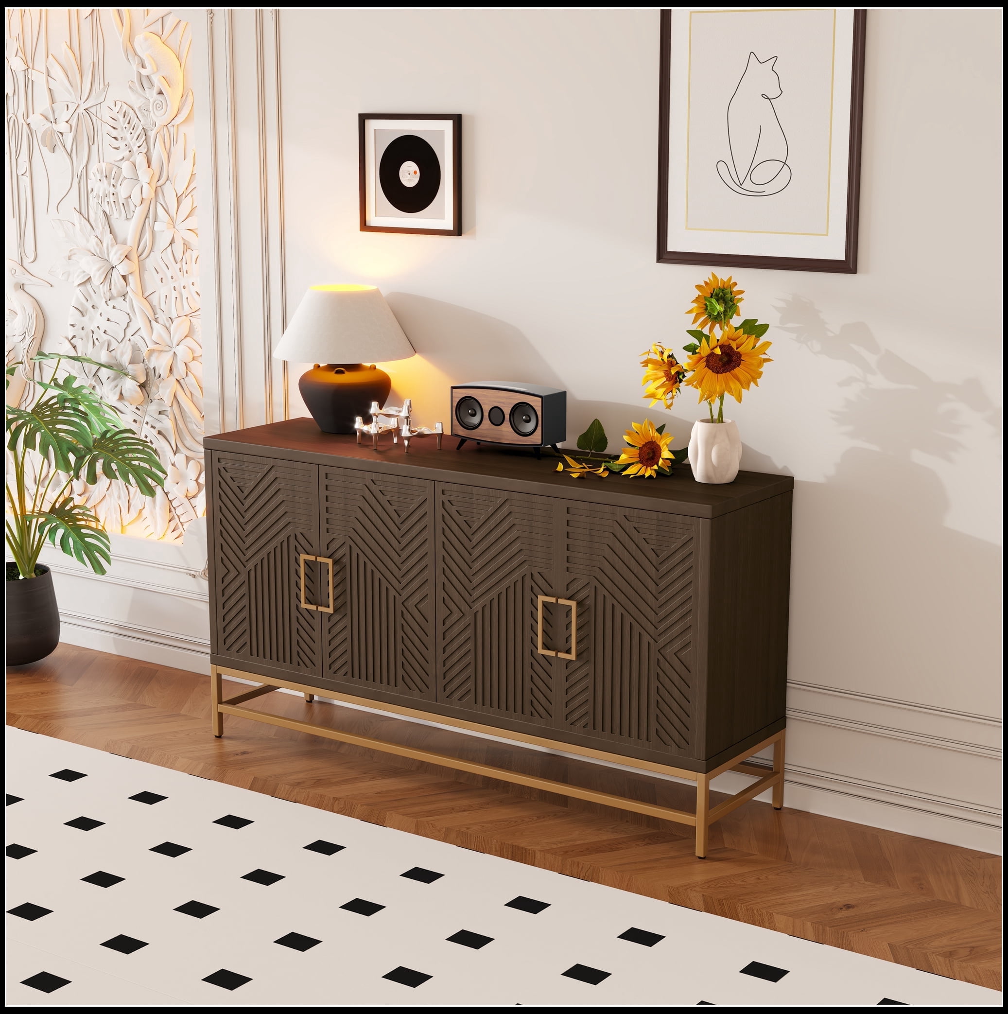 Retro Style Sideboard with Adjustable Shelves, Rectangular Metal ...