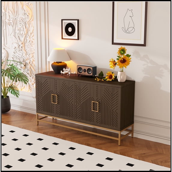 Retro Style Sideboard with Adjustable Shelves, Rectangular Metal ...