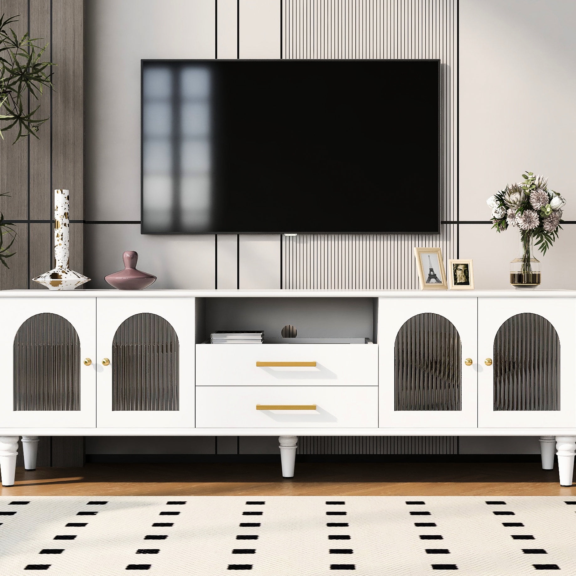 Retro-Style TV Stand for 75-Inch TVs | Accommodates Big TVs in Various ...