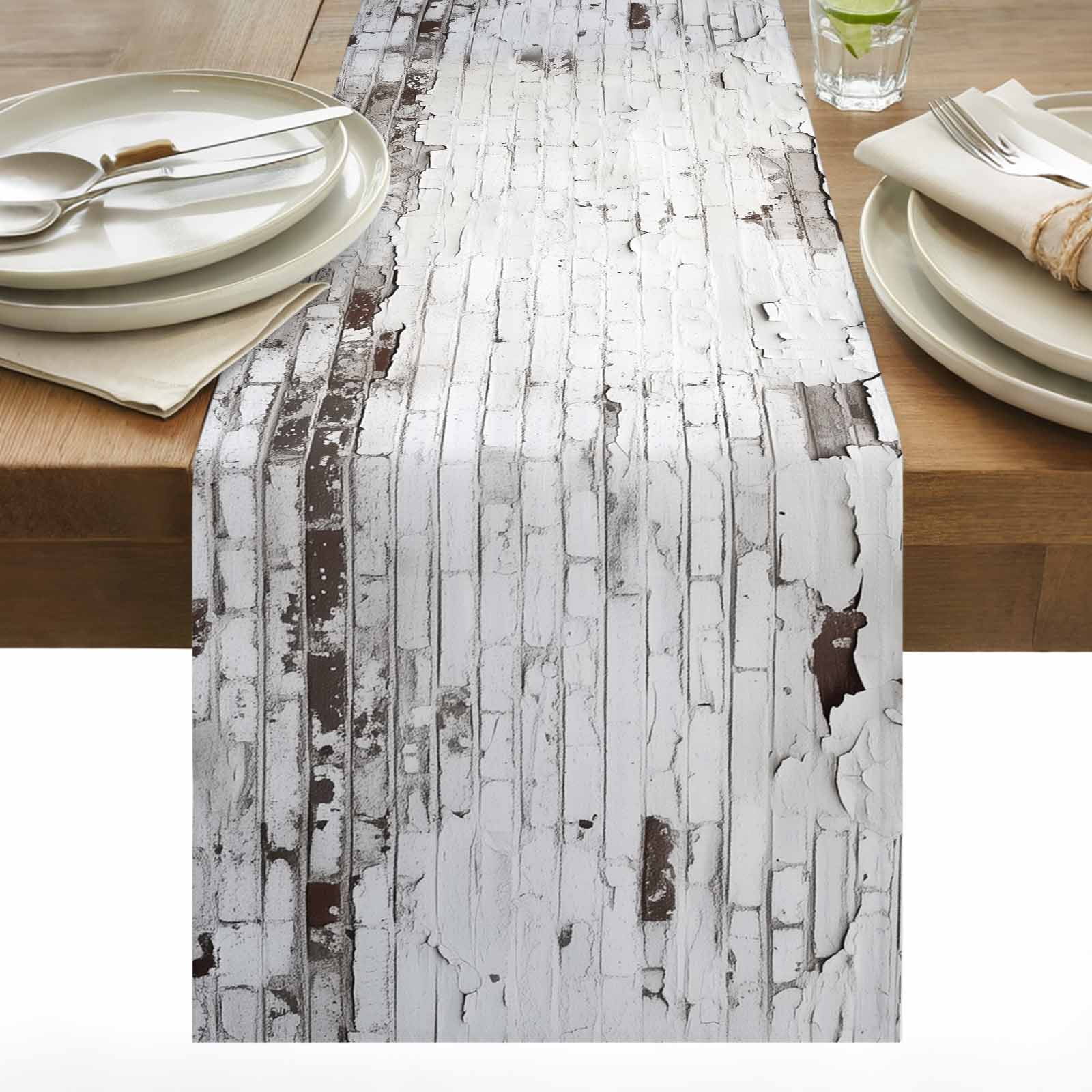 Retro Style Table Runner 13x72 inch White Brick Faded Wall Deteriorated ...