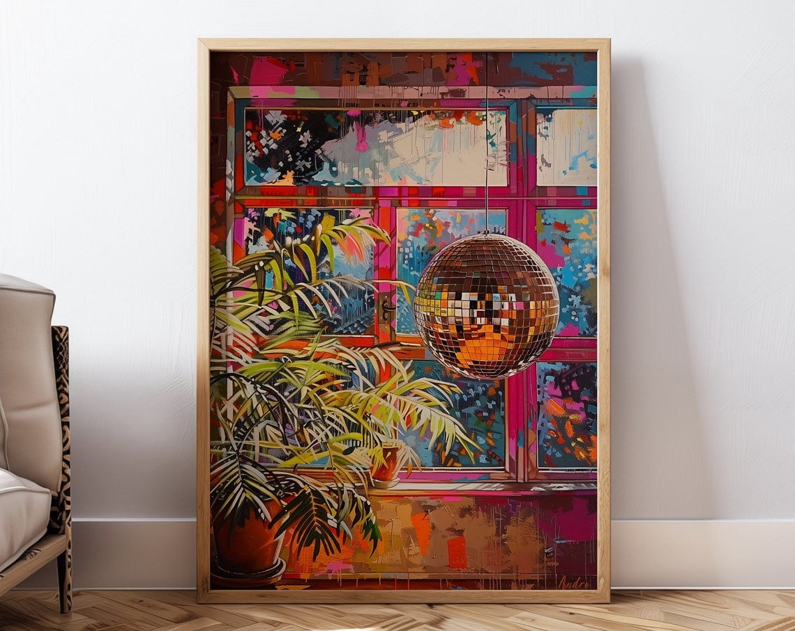 Retro Style Wall Art Painting Retro Disco Ball Decor Poster Mirrorball ...