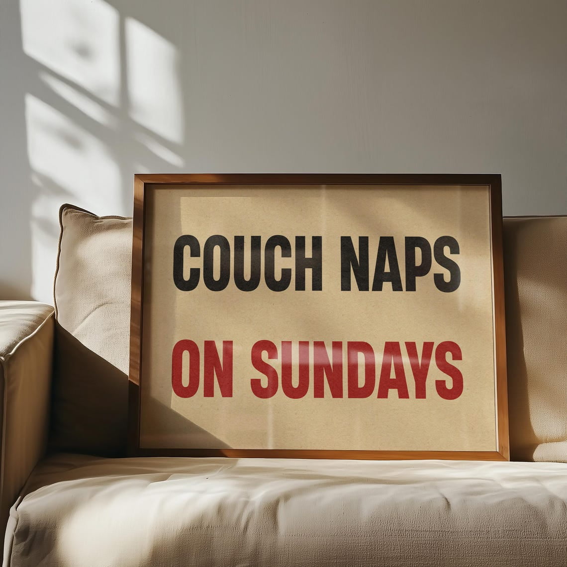Retro Style Wall Art Print Couch Naps On Sundays Funny Living Room Art ...