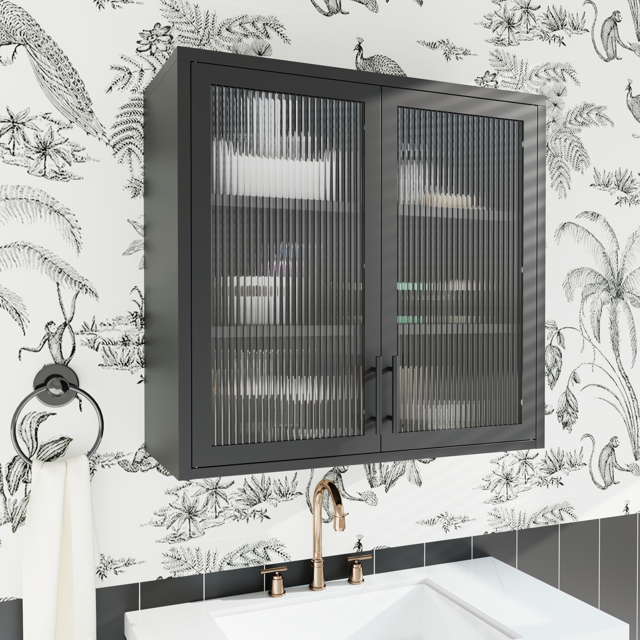 Retro Style Wall Mounted Cabinet Table-Top Storage Cabinet with Hazy ...